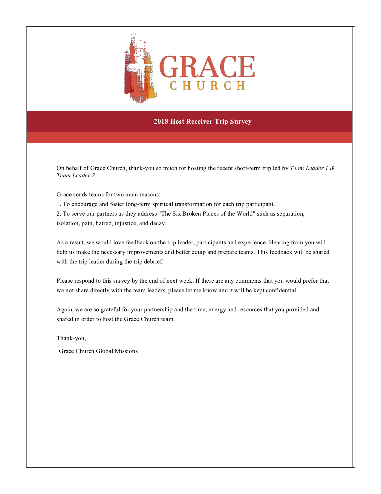 SAMPLE Host Survey - MissionExcellence